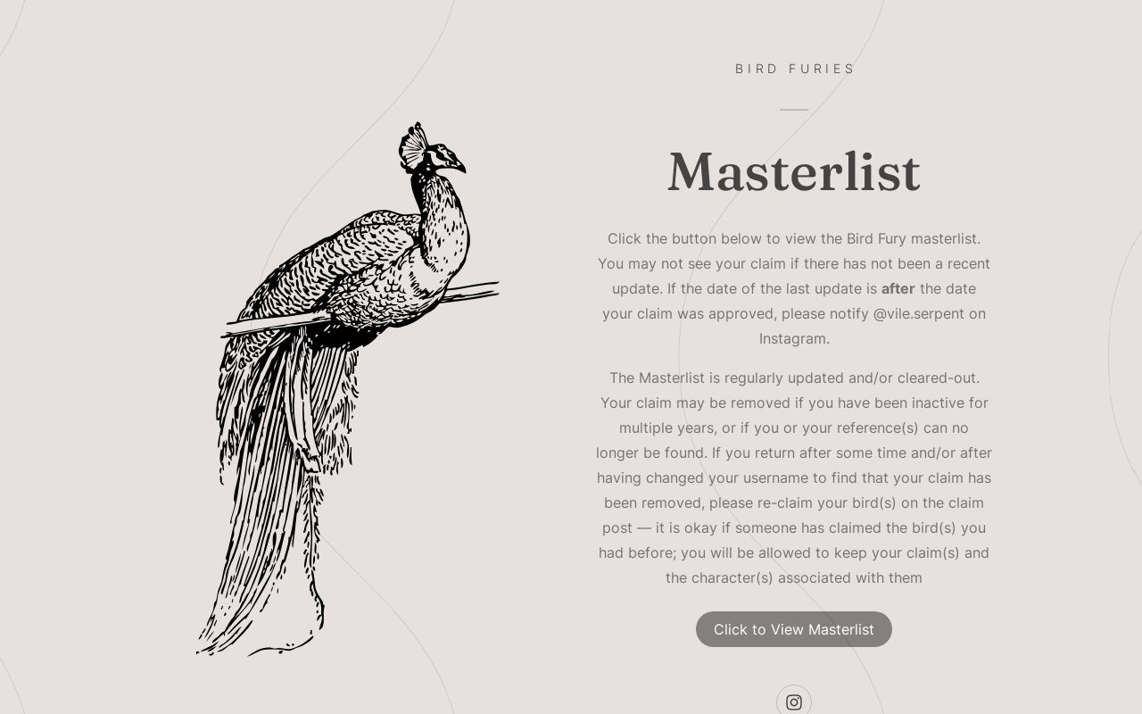 Bird Fury Masterlist